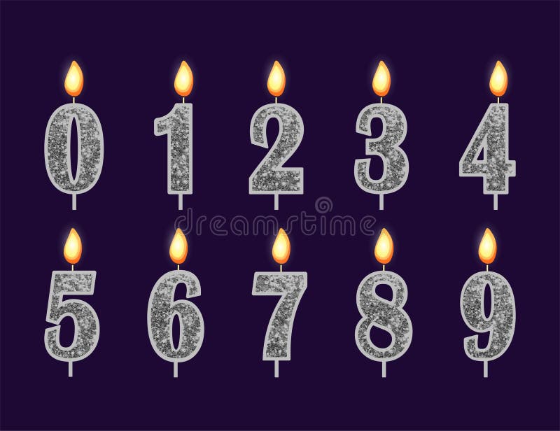 Birthday Glitter Silver Candle Numbers Stock Vector - Illustration of ...