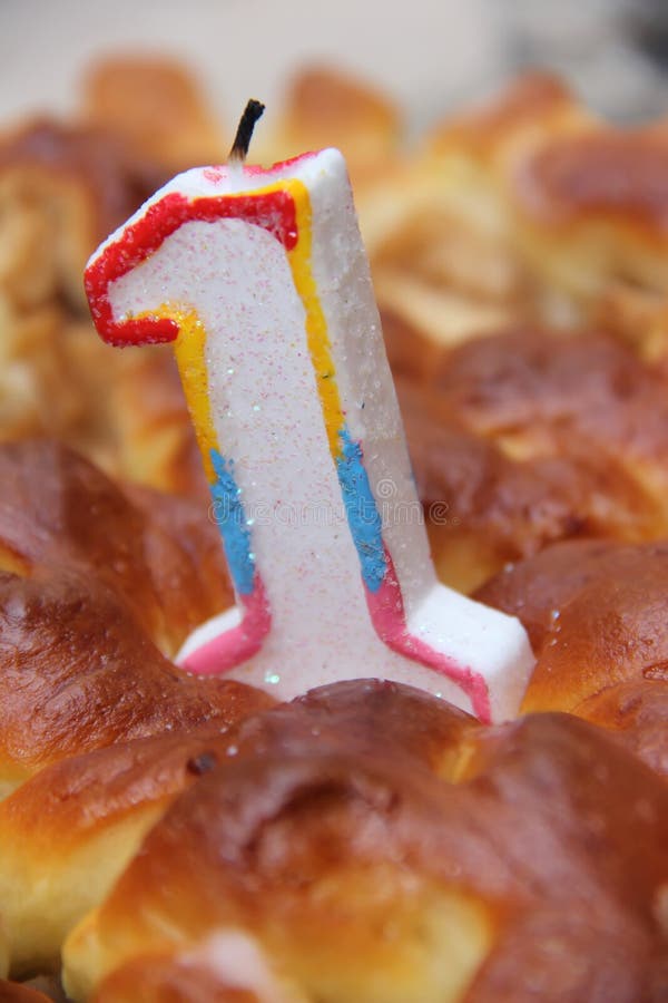 Candle `one Year` on the Cake of the Birthday Boy Stock Image - Image ...