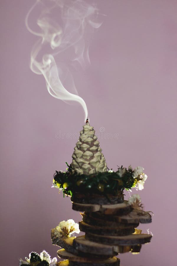 Candle in Pine Cone Shape. Smoke from a Candle. Extinction of the ...