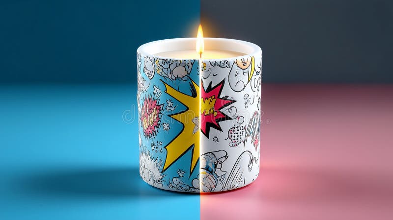A Candle is Placed at the Intersection of Blue and Pink Backgrounds ...