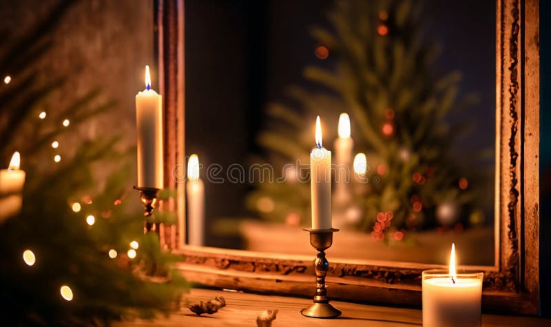 Candle in a romant stock illustration. Illustration of evening - 293558608