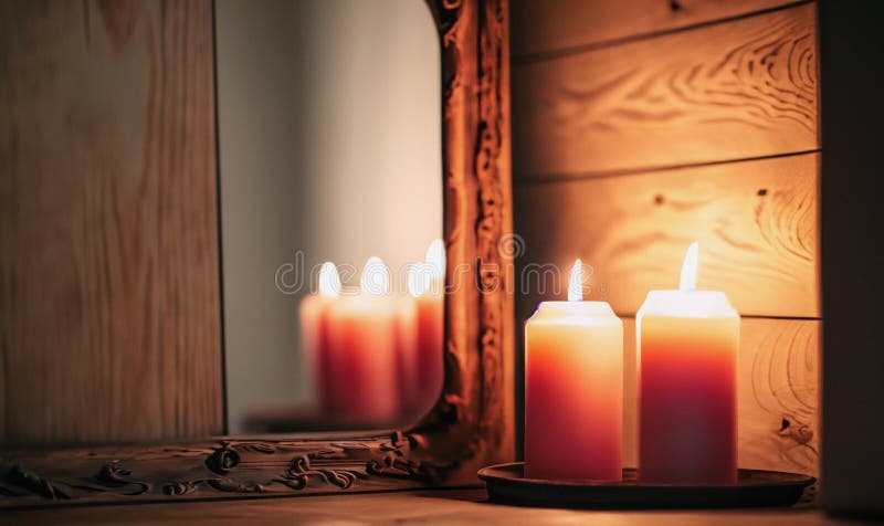 Candle in a romantic stock illustration. Illustration of glass - 293558615