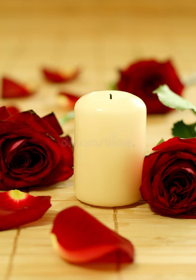 Candle and roses. stock image. Image of life, therapy - 10509191
