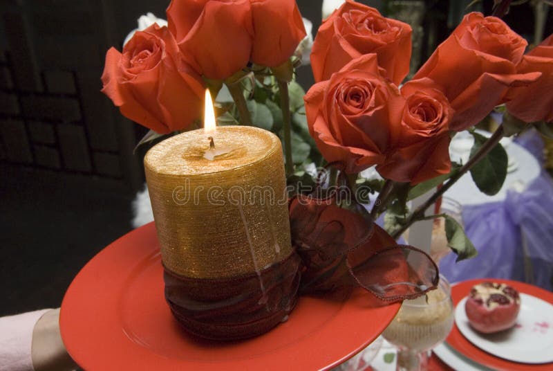 Candle and roses stock image. Image of restaurant, supper - 3594491