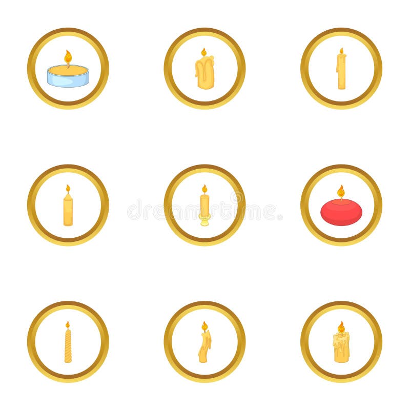 Candle Shape Icons Set, Cartoon Style Stock Vector - Illustration of ...