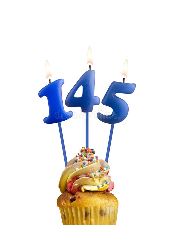 Candle in Shape of the Number 145 - Blue Birthday on a White Background ...