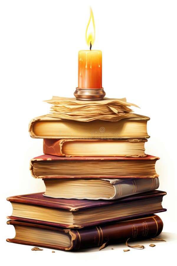 A Candle Sitting on Top of a Stack of Books Stock Illustration ...