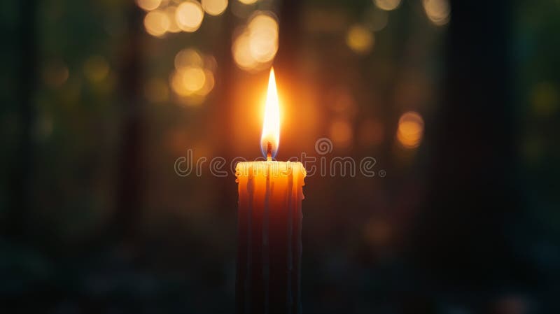 Close-up of a Candle Flame Glowing in a Dark Forest during Twilight ...
