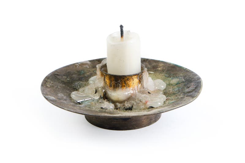 A Candle Stub in a Small, Dirty Old Candelabra Stock Photo - Image of ...
