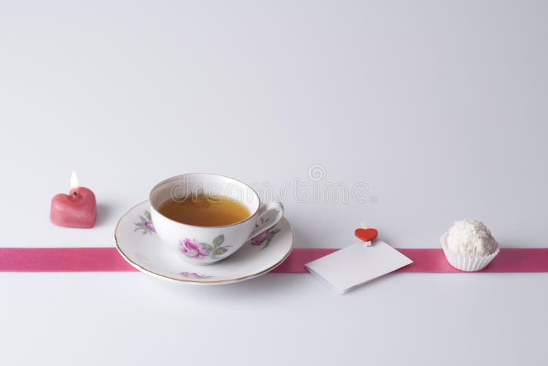 Candle, Tea, Love Note and Cookie Stock Image - Image of refreshment ...