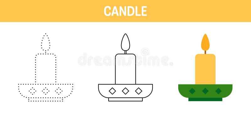 Candle Tracing and Coloring Worksheet for Kids Stock Vector ...