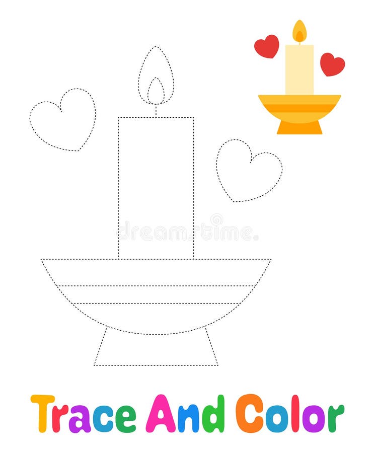 Candle Tracing Worksheet for Kids Stock Vector - Illustration of ...