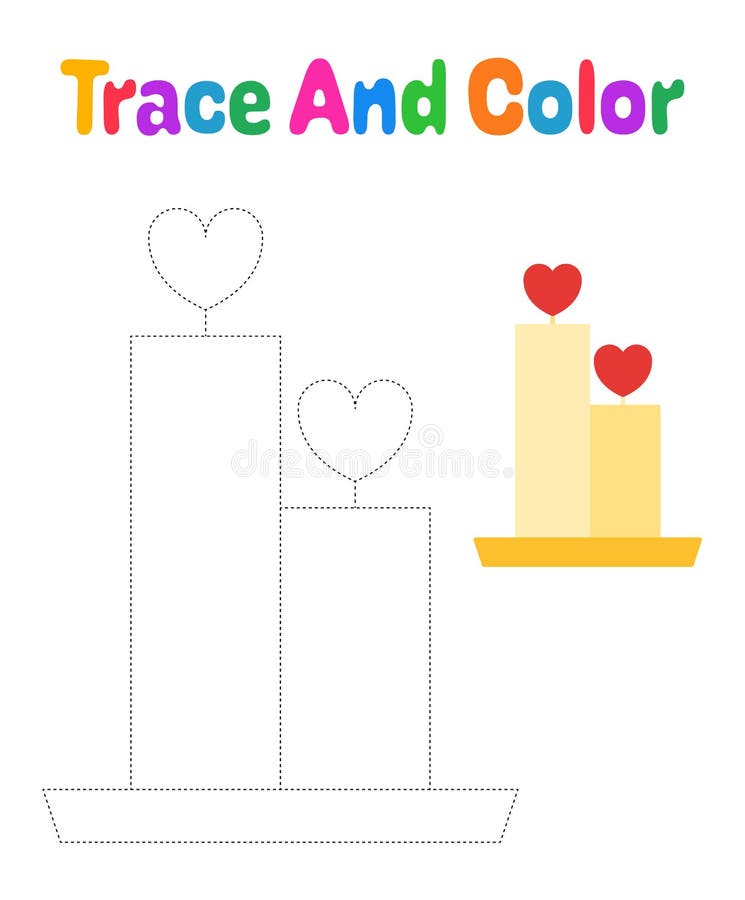 Candle Tracing Worksheet for Kids Stock Vector - Illustration of hand ...