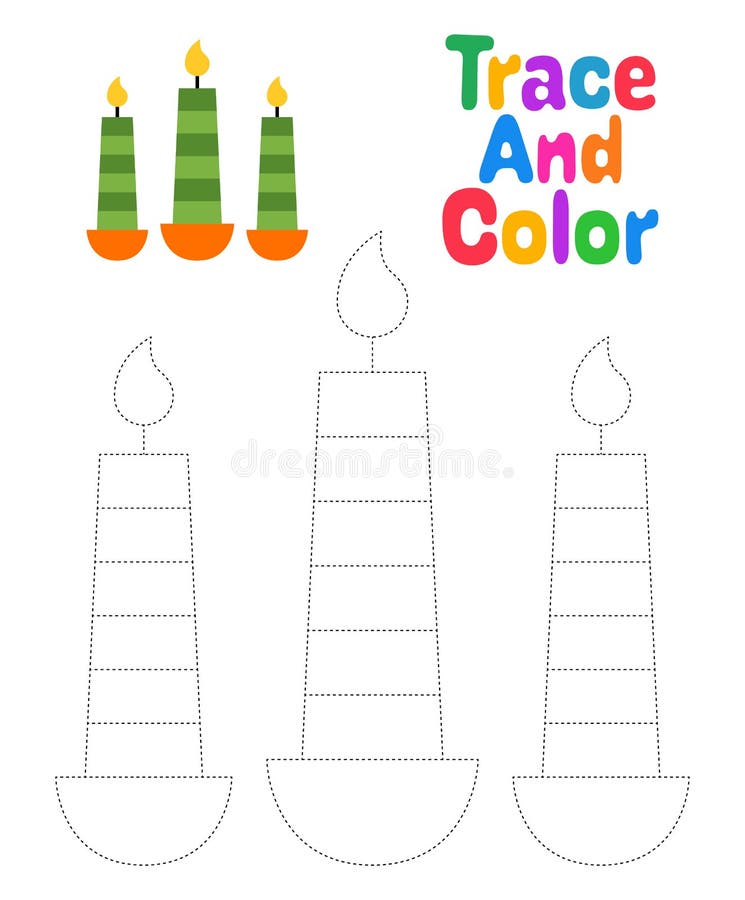 Candle Tracing Worksheet for Kids Stock Vector - Illustration of gras ...
