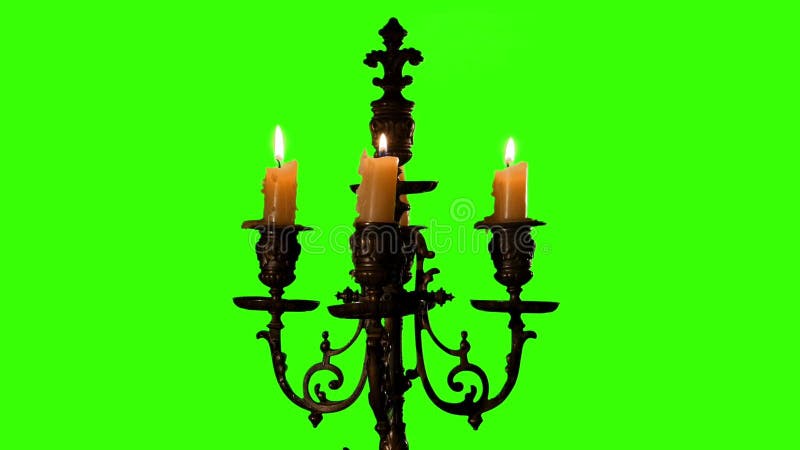 Candle in Vintage Candlestick on Green Screen Stock Video - Video of ...