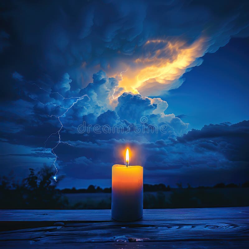 Candlelight Against Dramatic Stormy Night Sky Stock Illustration ...