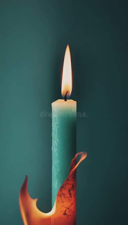 Candlelight Against Teal Background with Fluid Flame Effect Stock Image ...
