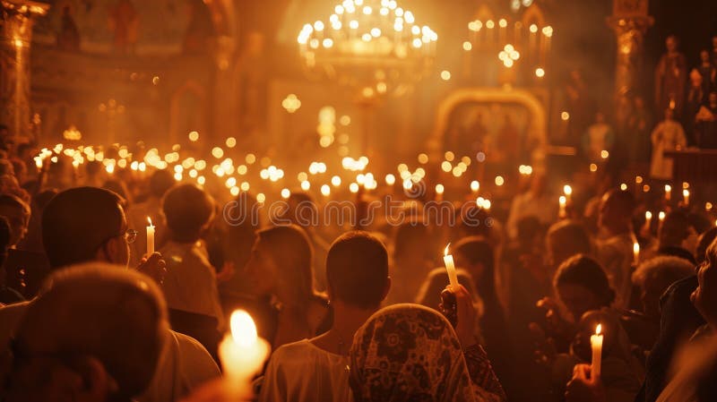 Candlelight Ceremony with Holy Fire in Orthodox Easter Tradition Stock ...