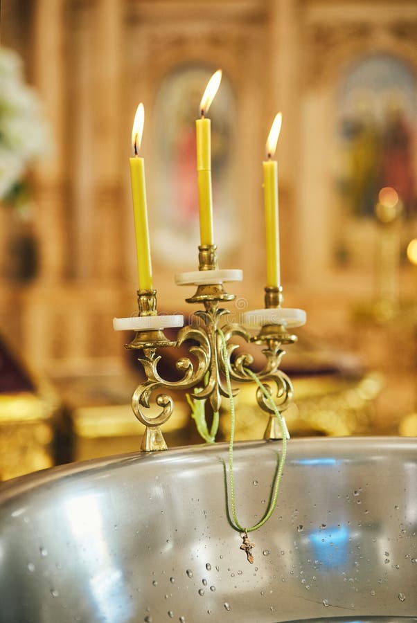 Candlelight in Christian Church at the Baptism Ceremony Stock Image ...