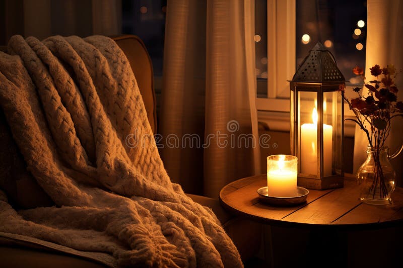 Candlelight Creating a Cozy Corner in a Room Stock Illustration ...