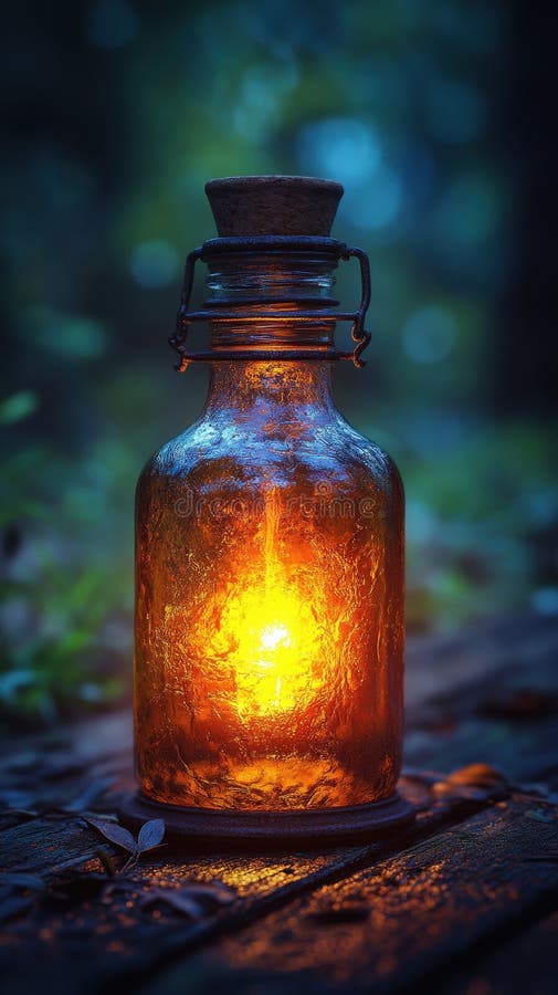 Candlelight in Glass Jar on Forest Path at Dusk Stock Image - Image of ...