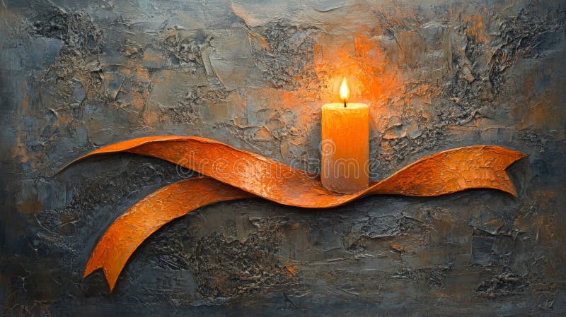 Candlelight Glow on Orange Ribbon with Rustic Textured Background in ...