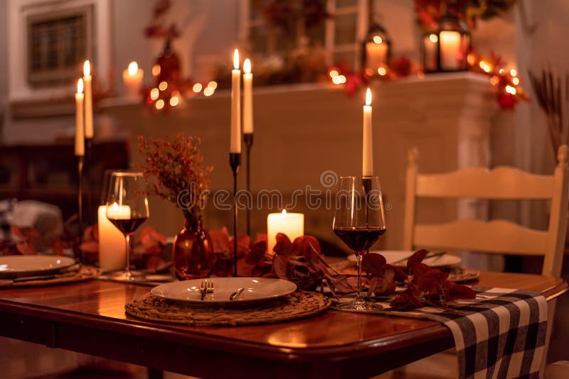 Candlelight Holiday Dinner Table Stock Image - Image of glow, focus ...