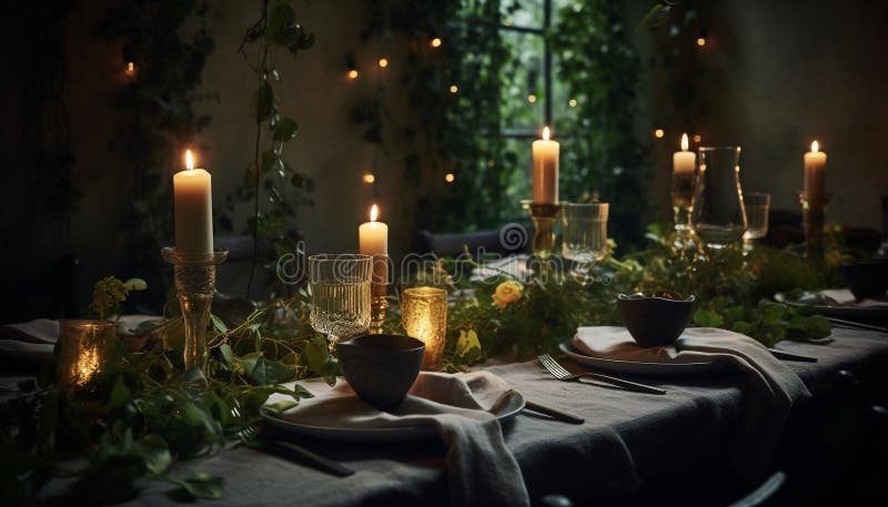Candlelight Illuminates Table, Romance and Celebration Glowing ...