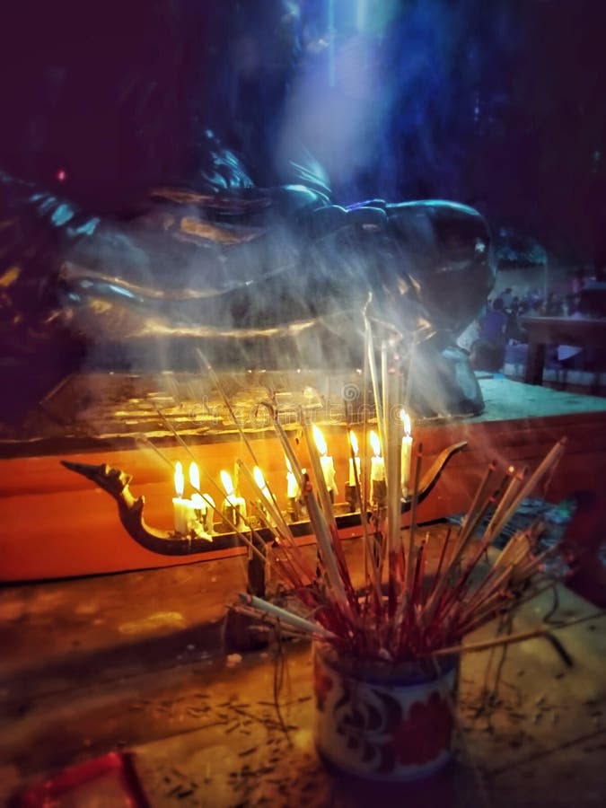 Candlelight and Incense Smoke Stock Image - Image of worship, form ...