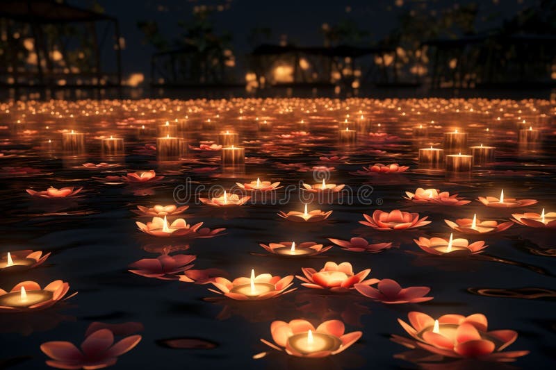 Candlelight Reflections in a Memorial Pond Stock Illustration ...