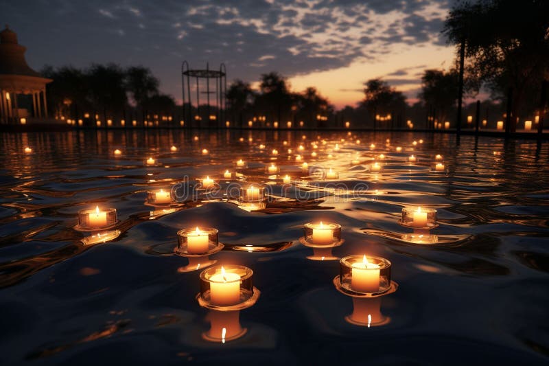 Candlelight Reflections in a Memorial Pond Stock Illustration ...