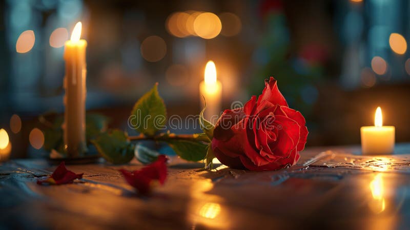 Candlelight and a Rose, a Romantic Setting, Side View Stock Image ...