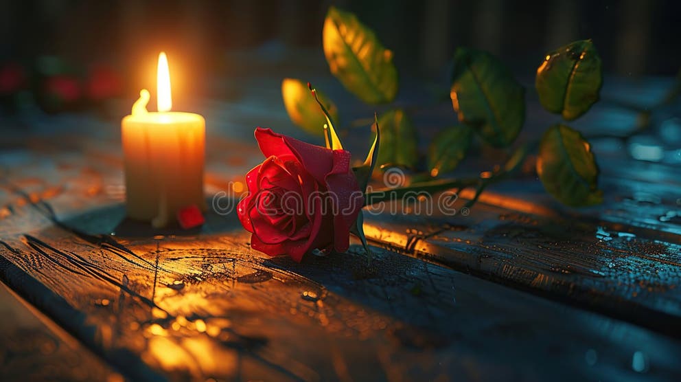 Candlelight and a Rose, a Romantic Setting, Side View Stock Photo ...