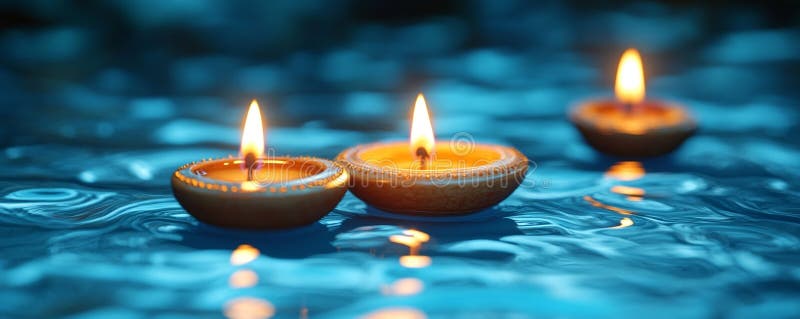 Candlelight Softly Flickering on a Calm Blue Background, Symbolizing ...