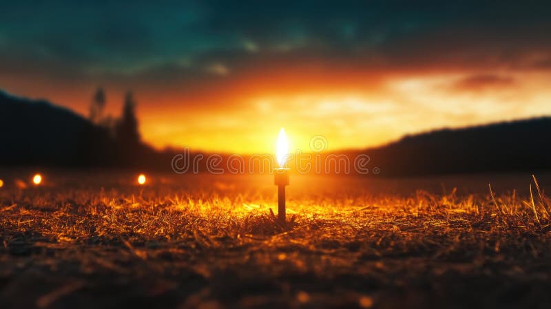 Candlelight at Sunset in Tranquil Outdoor Landscape with Glowing ...