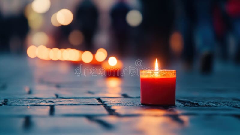 Candlelight Vigil in Urban Setting at Dusk Stock Illustration ...
