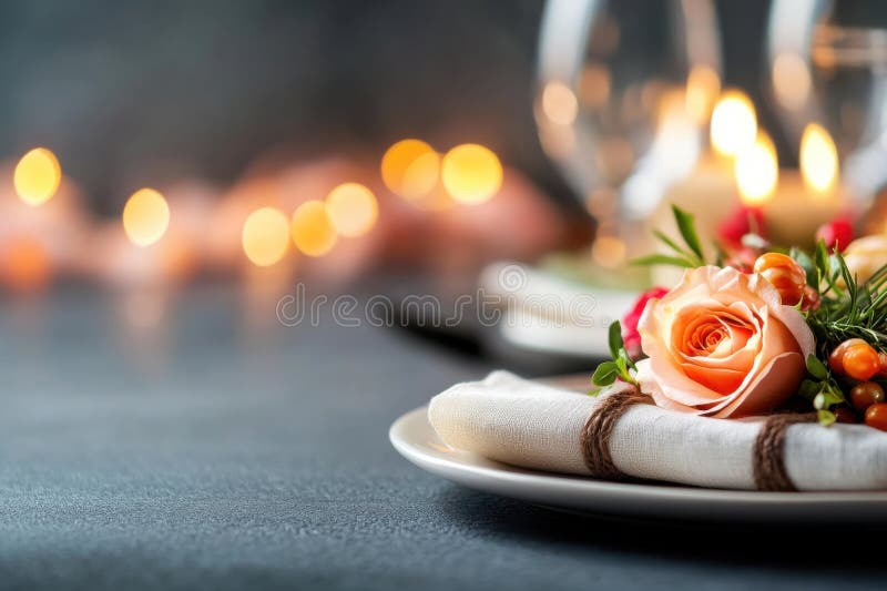 Candlelit Dinner with Rose Centerpiece Creating a Romantic Atmosphere ...