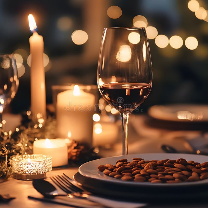 Candlelit Dinner Setup with Wine Glass Stock Illustration ...