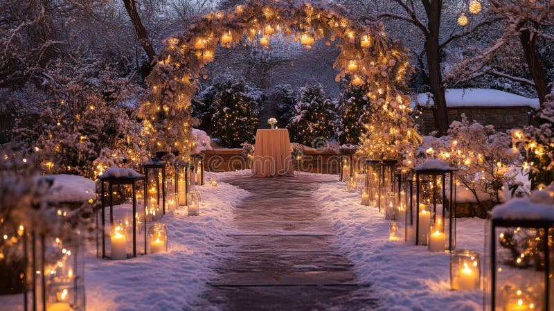 Candlelit Pathway through Snowy Winter Wonderland Stock Illustration ...