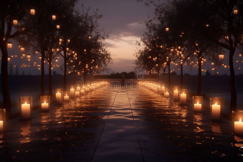 Candlelit Remembrance Pathway at Dusk a Stock Illustration ...