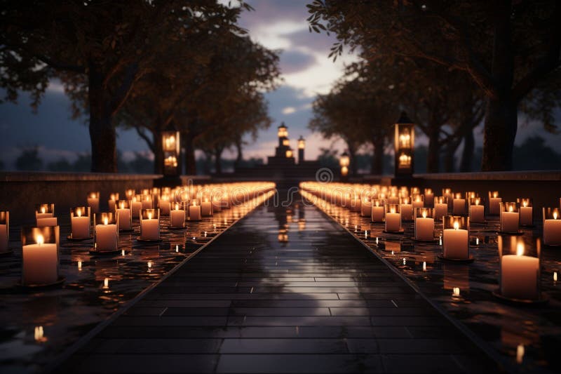 Candlelit Remembrance Pathway at Dusk a Stock Illustration ...