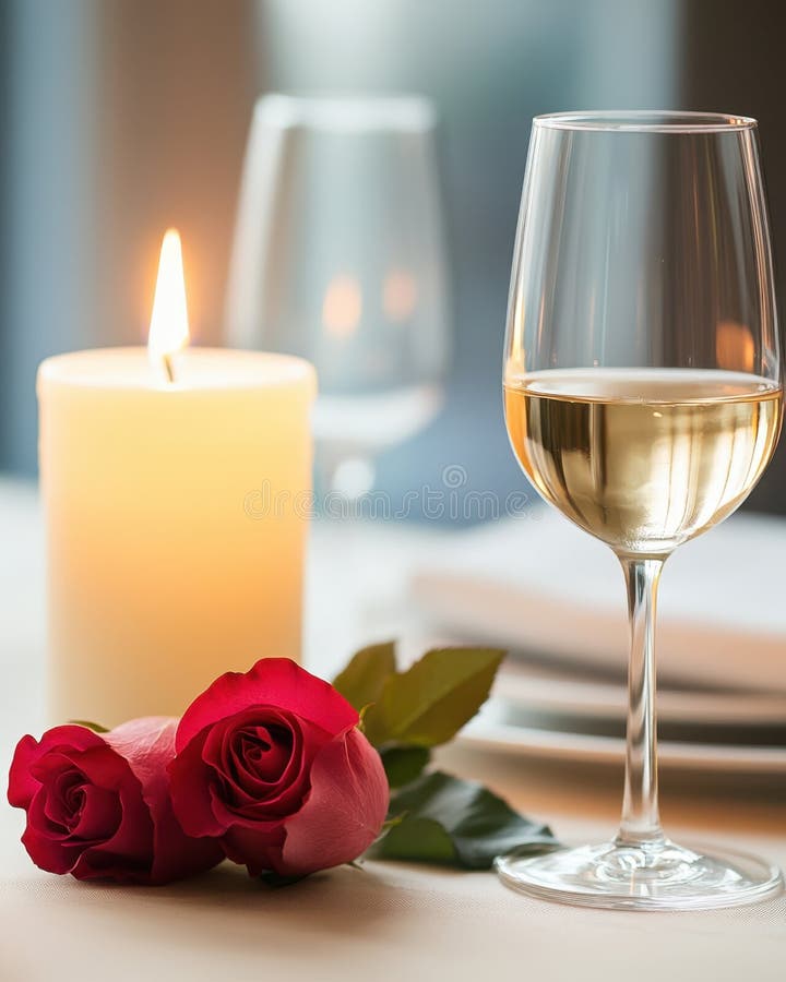 Candlelit Romance with Roses and Wine Showcasing an Intimate Dinner ...