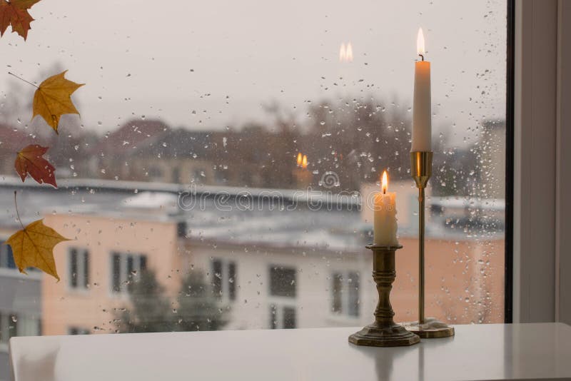 Candles Background Rainy Window Pane Stock Photos - Free & Royalty-Free ...