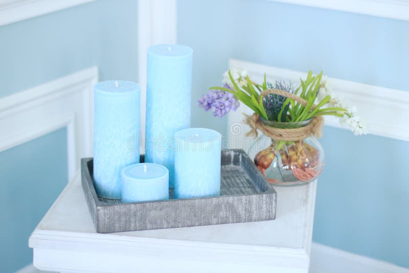 Candles on the Bedside Table in the Bedroom. Stock Photo - Image of ...
