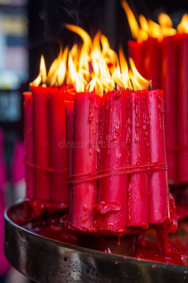 Red Candles Burning in a Buddhist Shrine Stock Photo - Image of flame ...