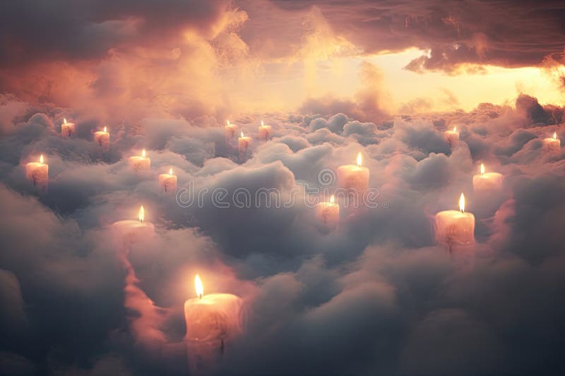 Candles in the Clouds Create a Dreamlike, Peaceful Scene Stock Illustration - Illustration of ...