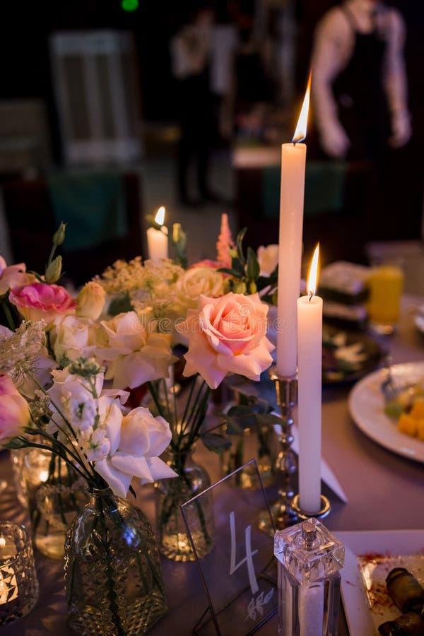 Candles and Decor on the Wedding Table Stock Image - Image of blossoms ...