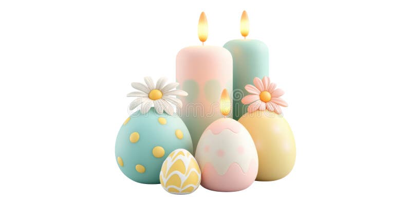 Candles and Decorated Easter Eggs Arrangement Isolated on Transparent ...