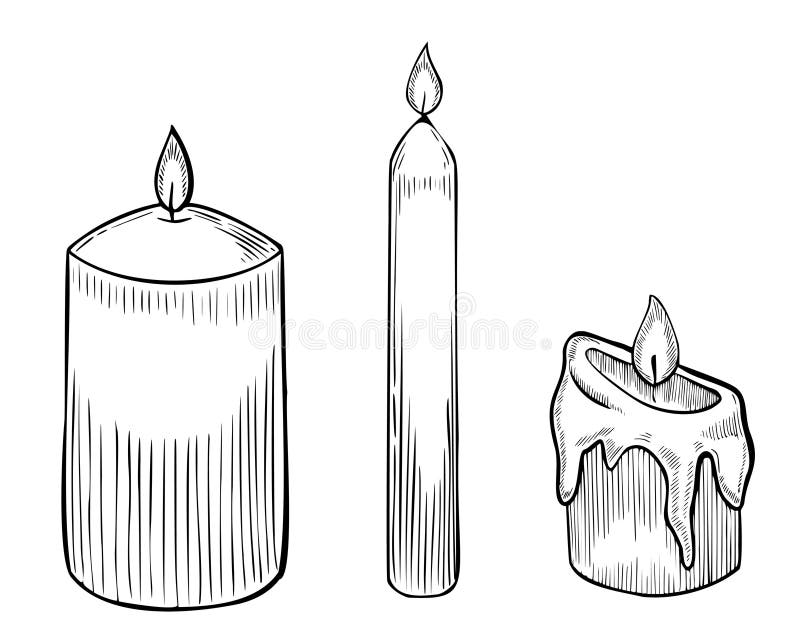 Candles with Flame Vector Illustration. Outline Drawing of Object for ...