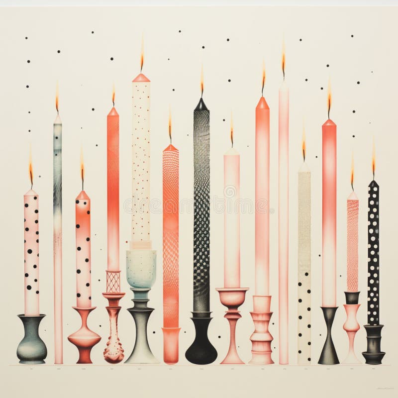 Candles Flat Shapes Lithograph Halftone Offset Drawing Stock ...